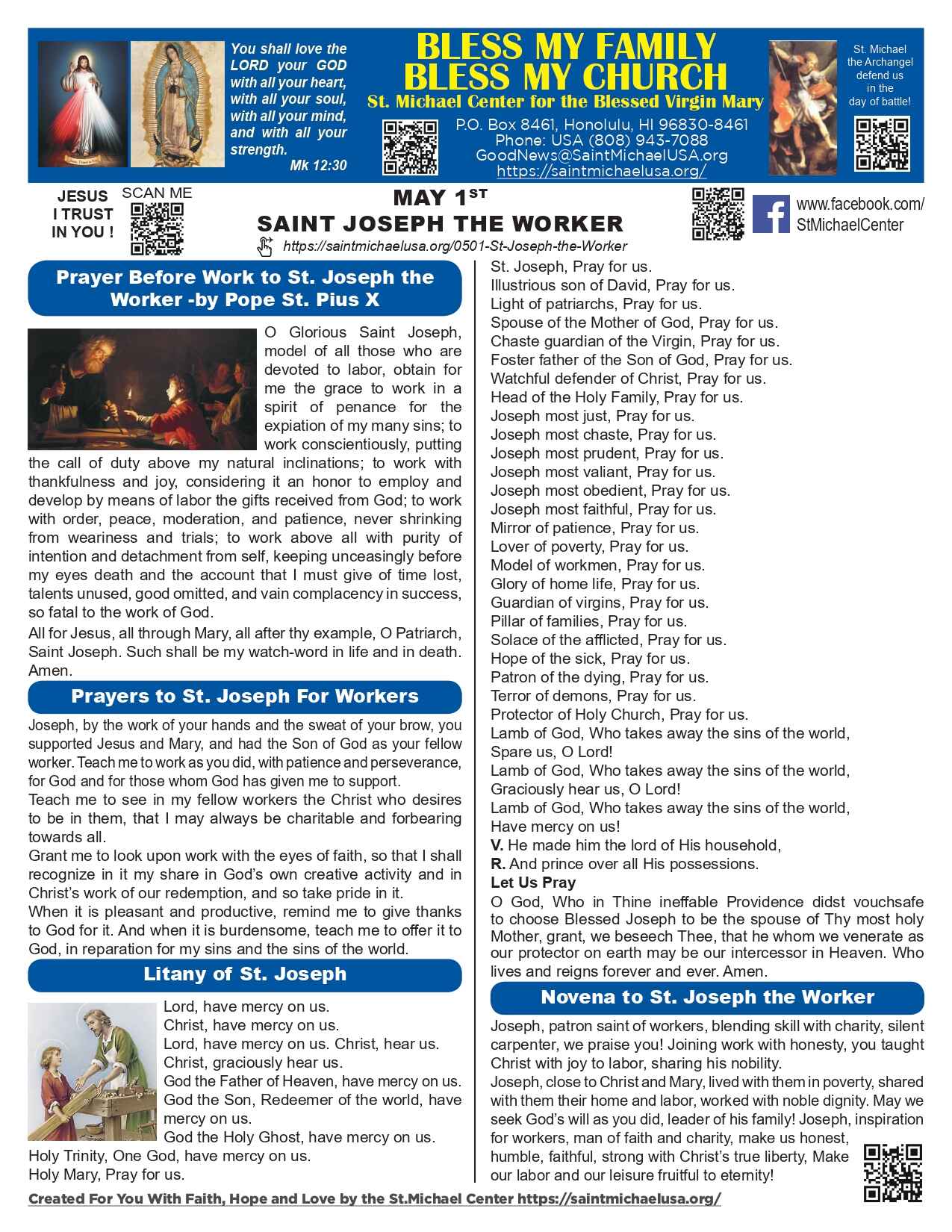 Saint Joseph the Worker – 1st May - Saint Michael Center